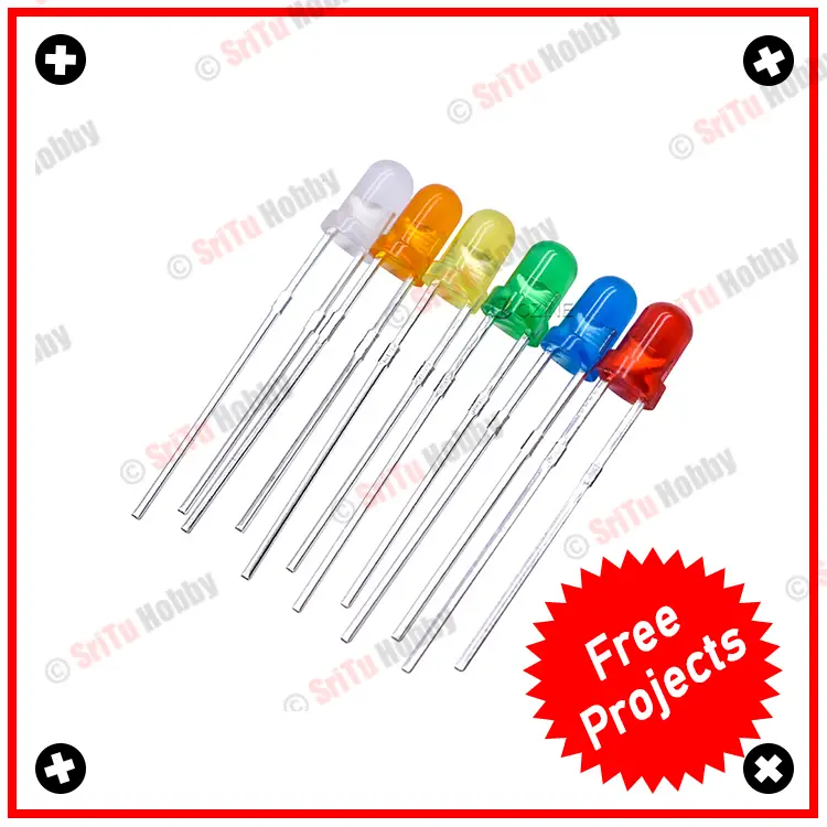 50pcs 5mm LED Diode Kit | Red Green Blue Yellow White Light Emitting ...